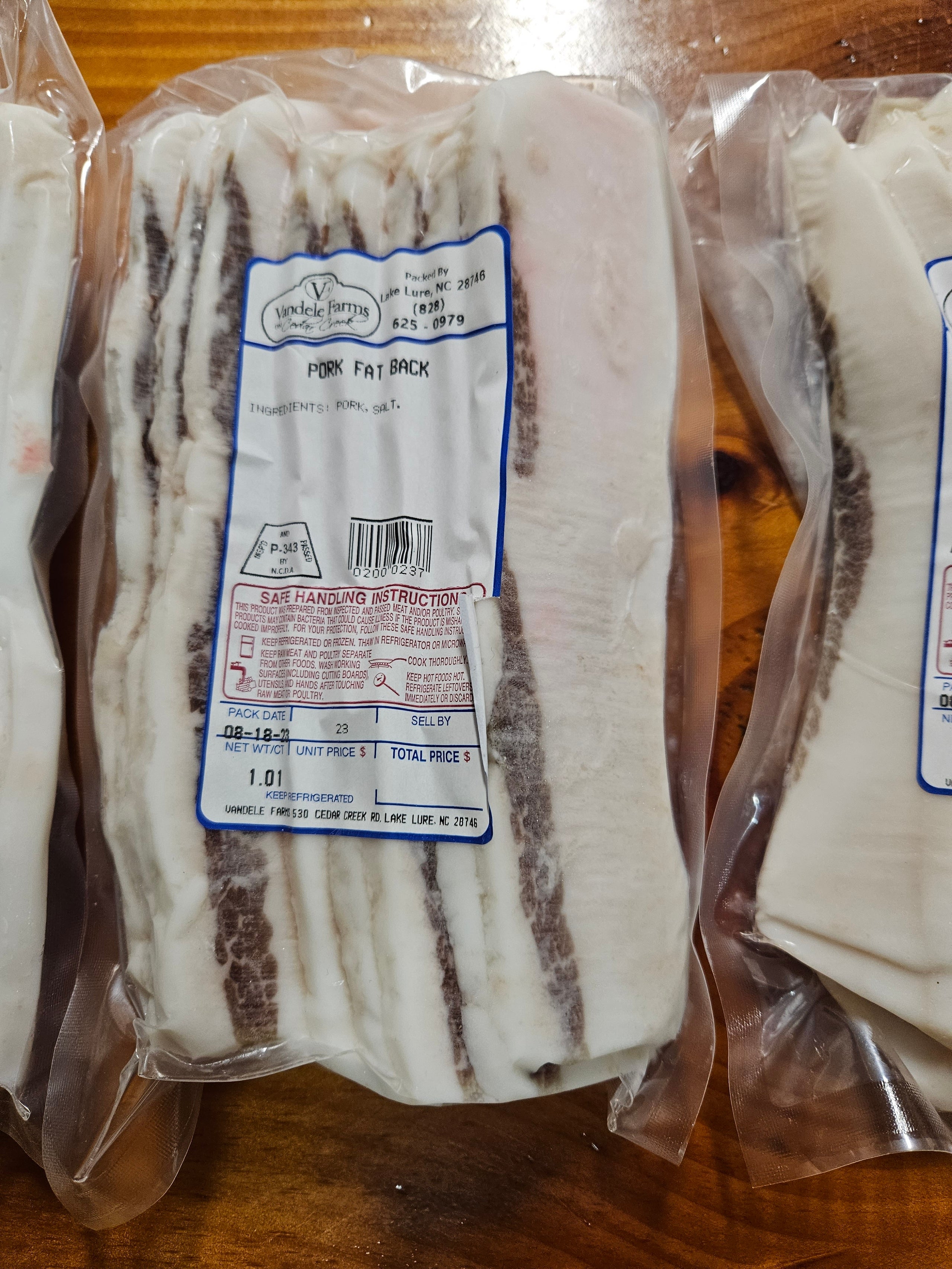 Pork Salted Fat Back | Vandele Farms
